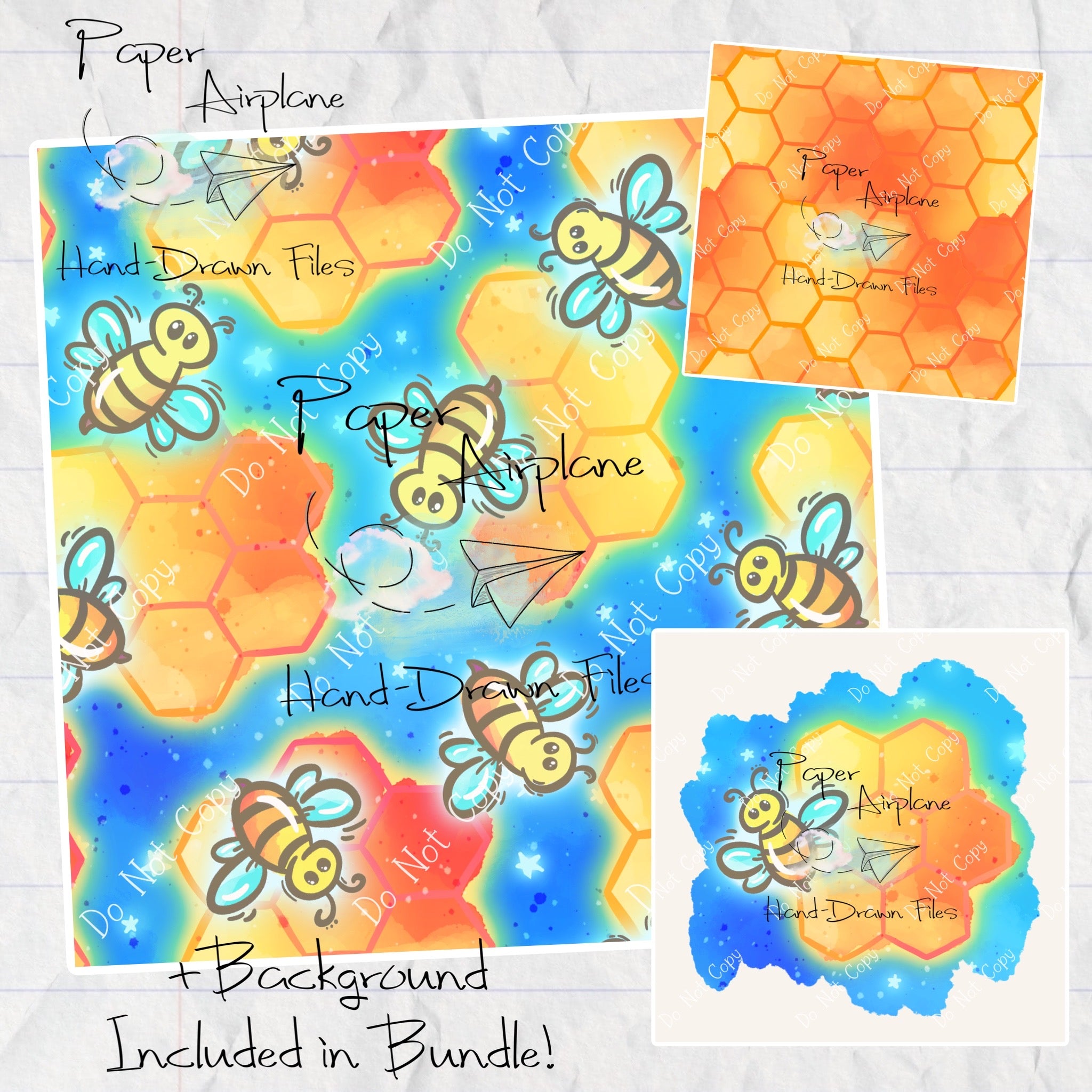 Glow Bees (Blue) – Paper Airplane Hand-Drawn Files