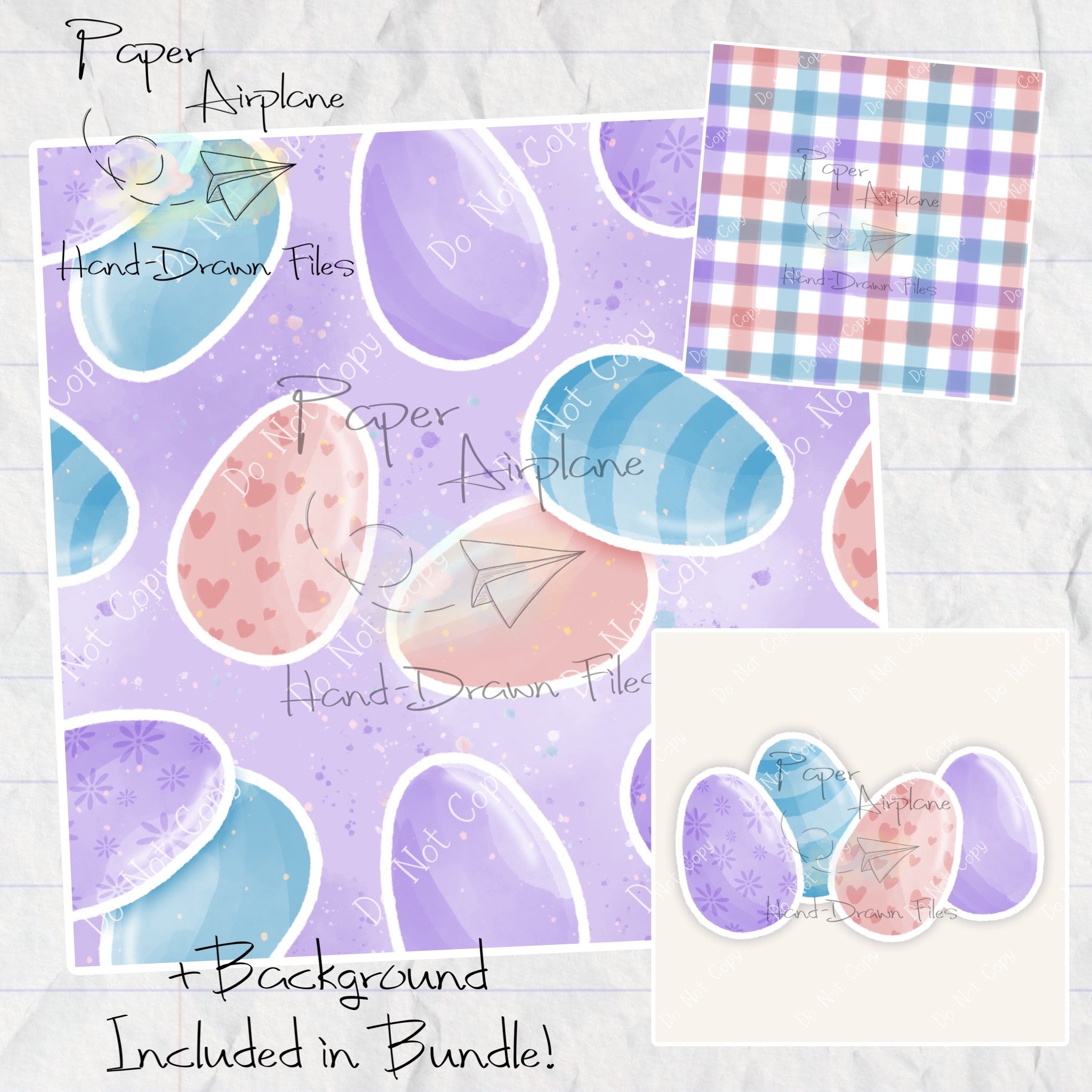 Easter Eggs (Purple, Blue, Pink) – Paper Airplane Hand-Drawn Files