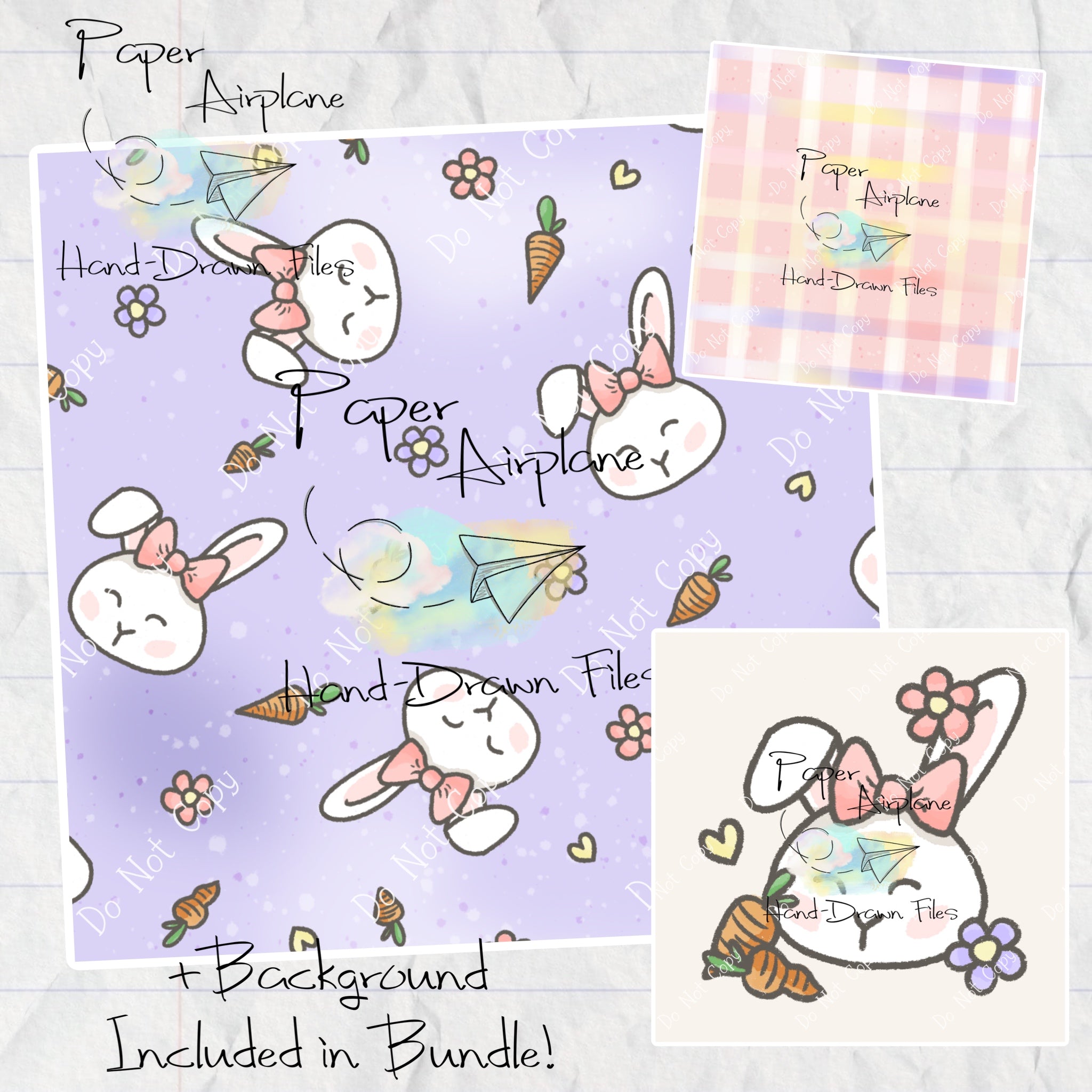 Bow Bunnies (Pink) – Paper Airplane Hand-Drawn Files