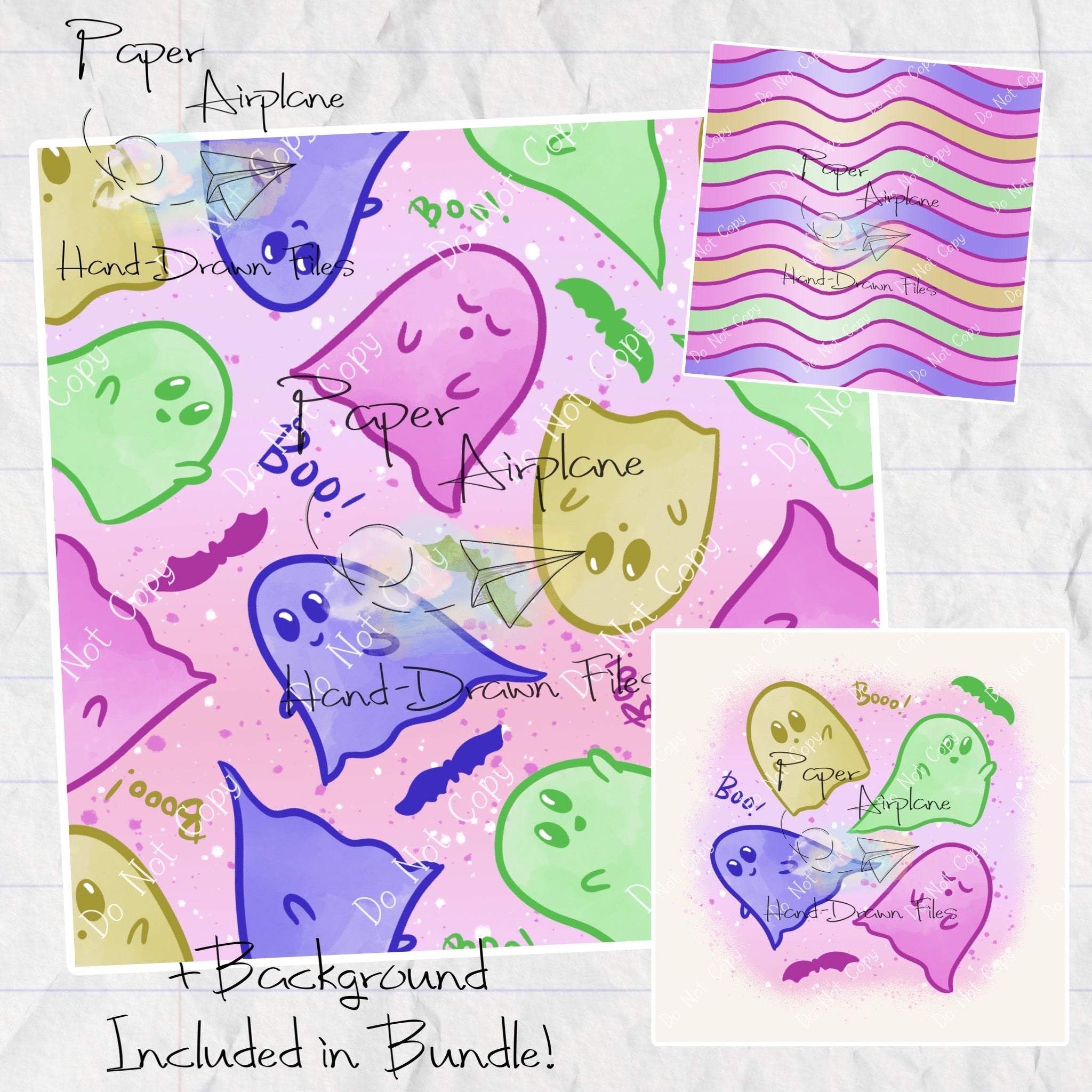 Cute Ghosts (Spring) – Paper Airplane Hand-Drawn Files