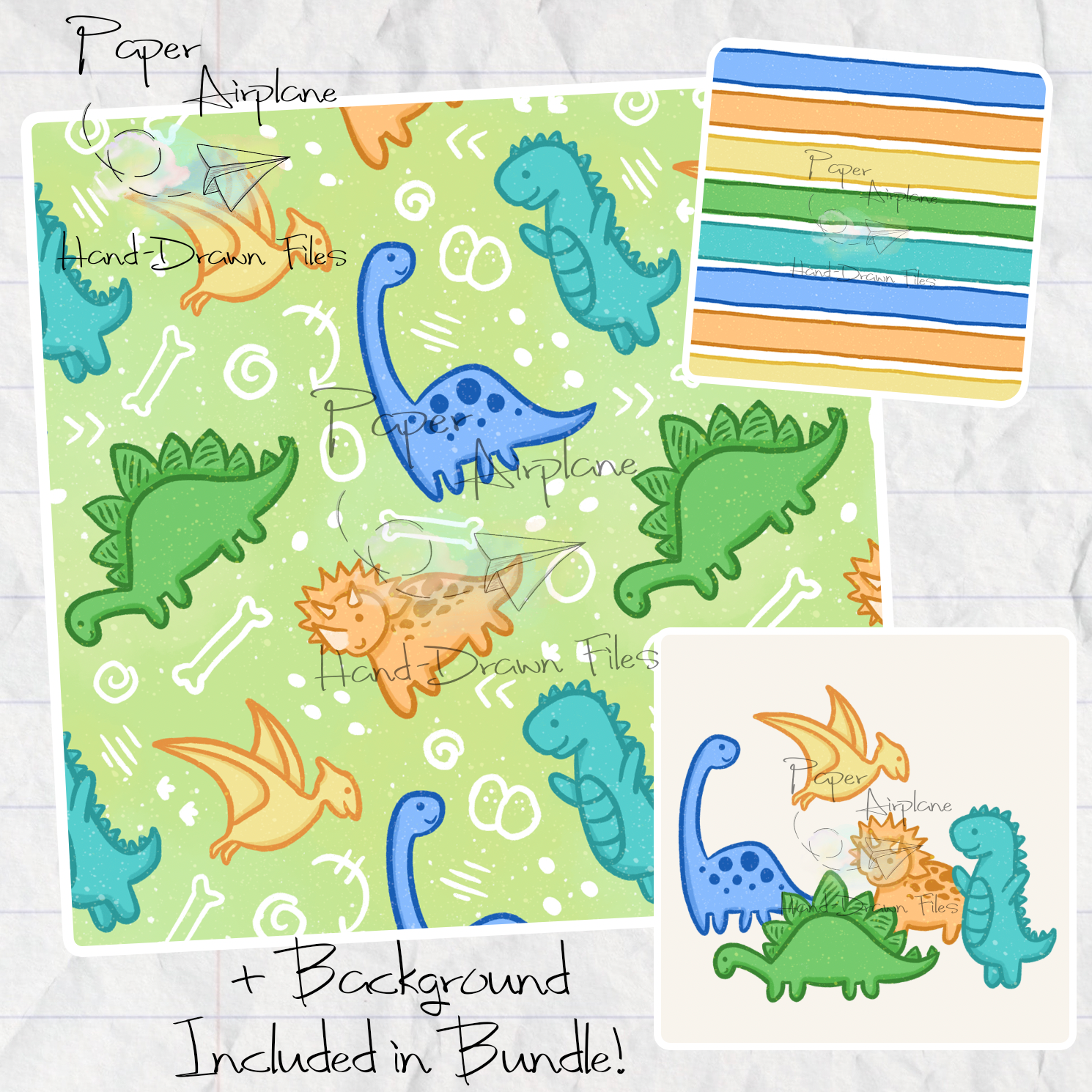 Dino Drawings (Gender Neutral) – Paper Airplane Hand-Drawn Files