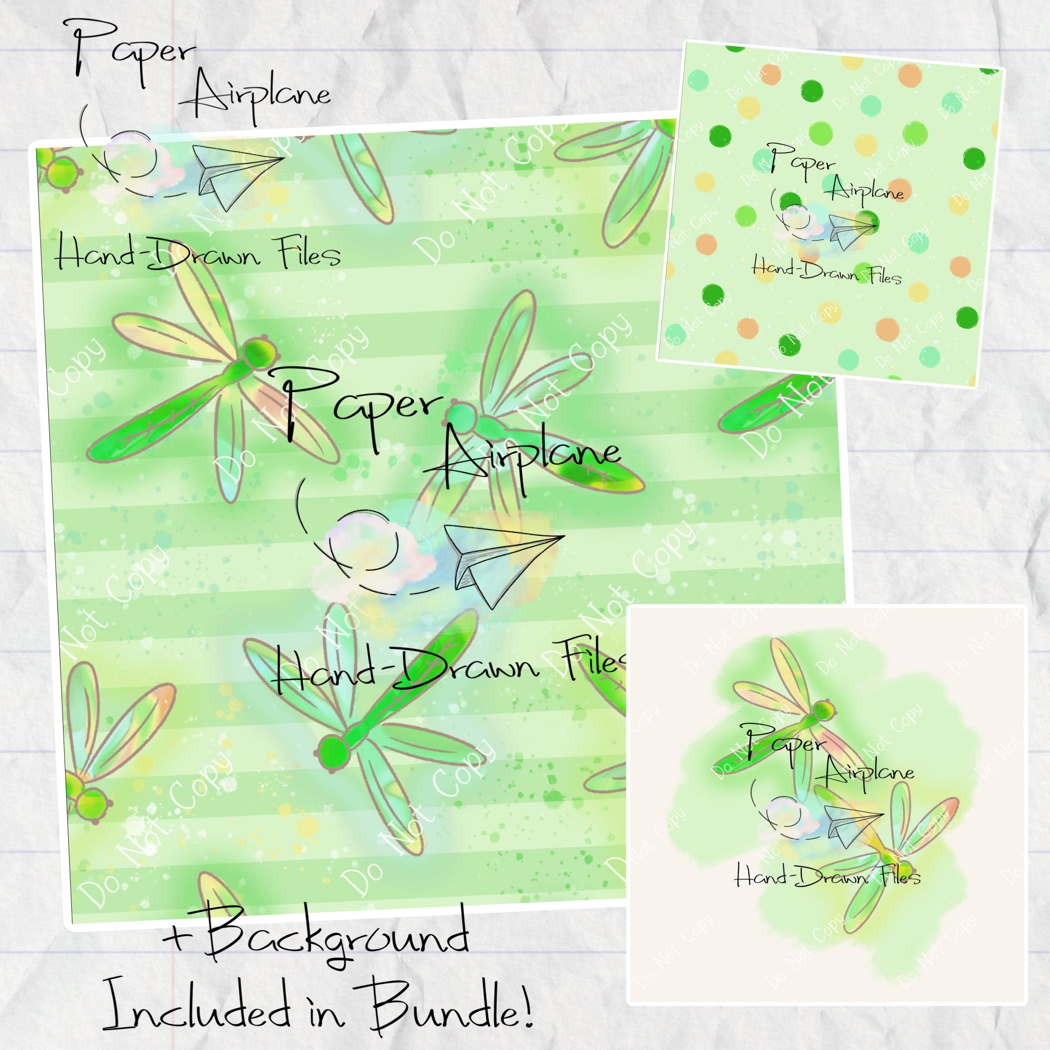 Dragonflies (Green) – Paper Airplane Hand-Drawn Files