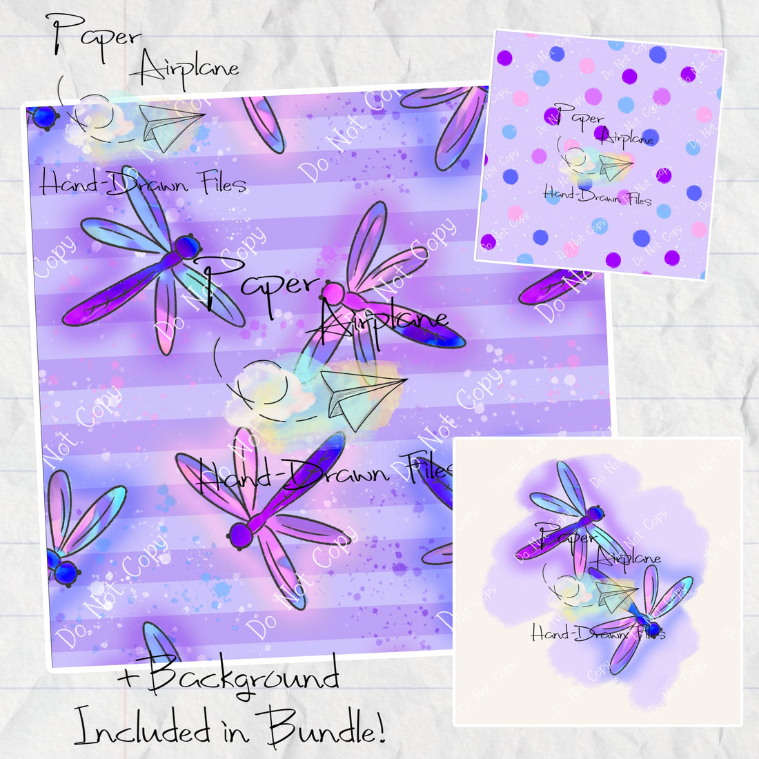 Dragonflies (Purple) – Paper Airplane Hand-Drawn Files