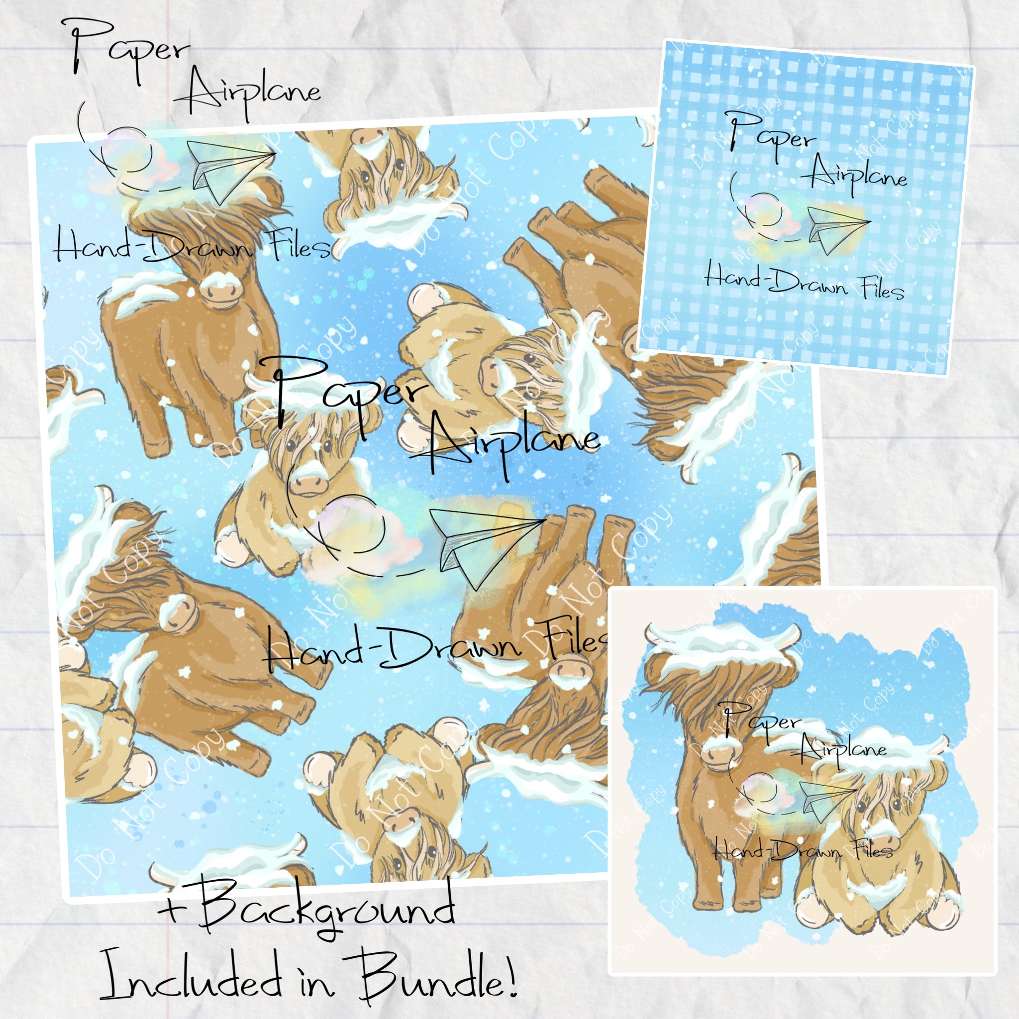 Highland Cows (Snowy) – Paper Airplane Hand-Drawn Files
