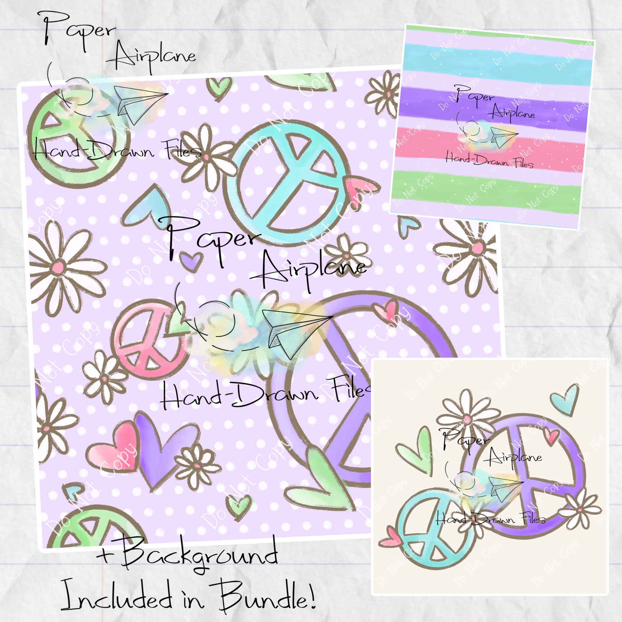 Peace Floral (Purple) – Paper Airplane Hand-Drawn Files