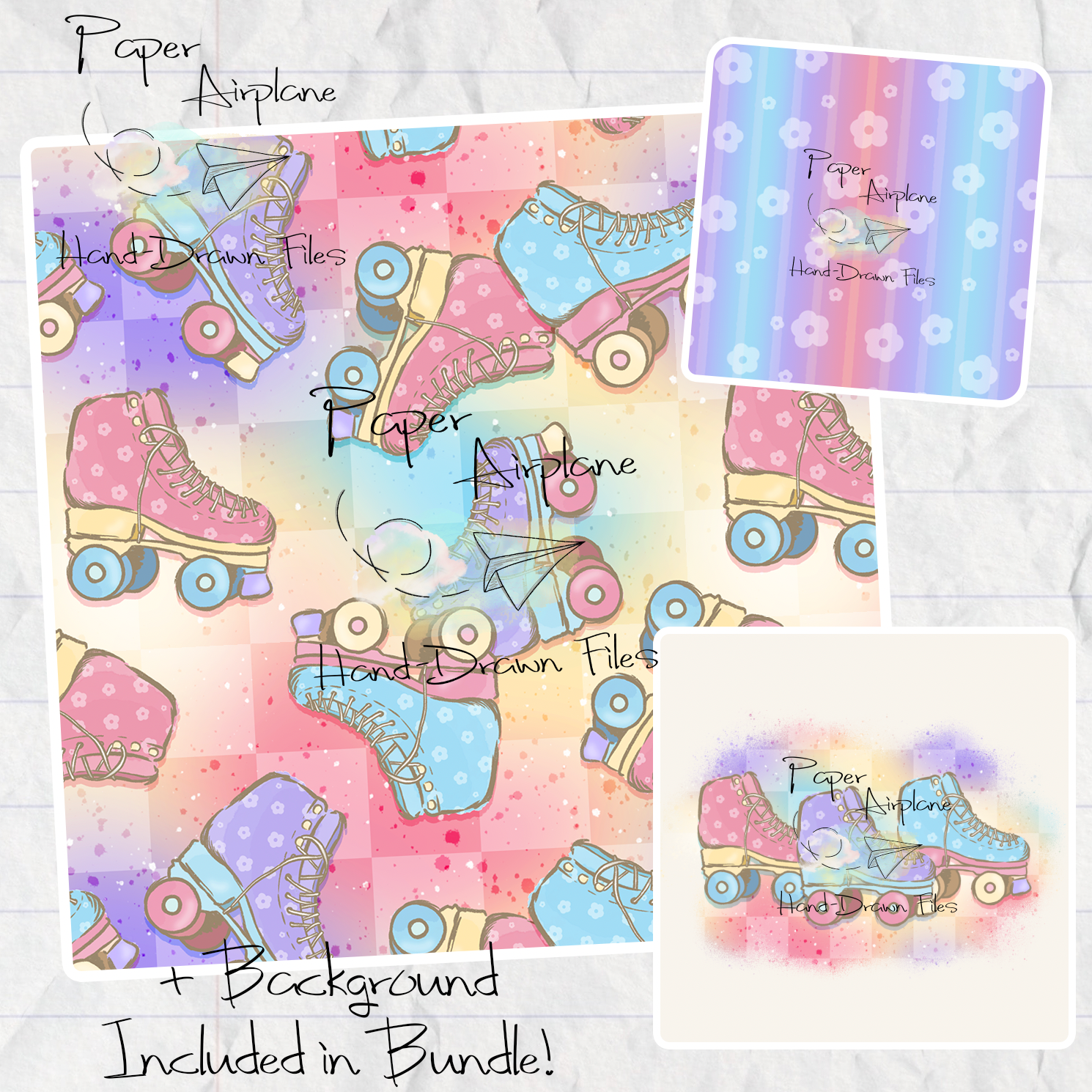 Roller Skates (Cotton Candy) – Paper Airplane Hand-Drawn Files