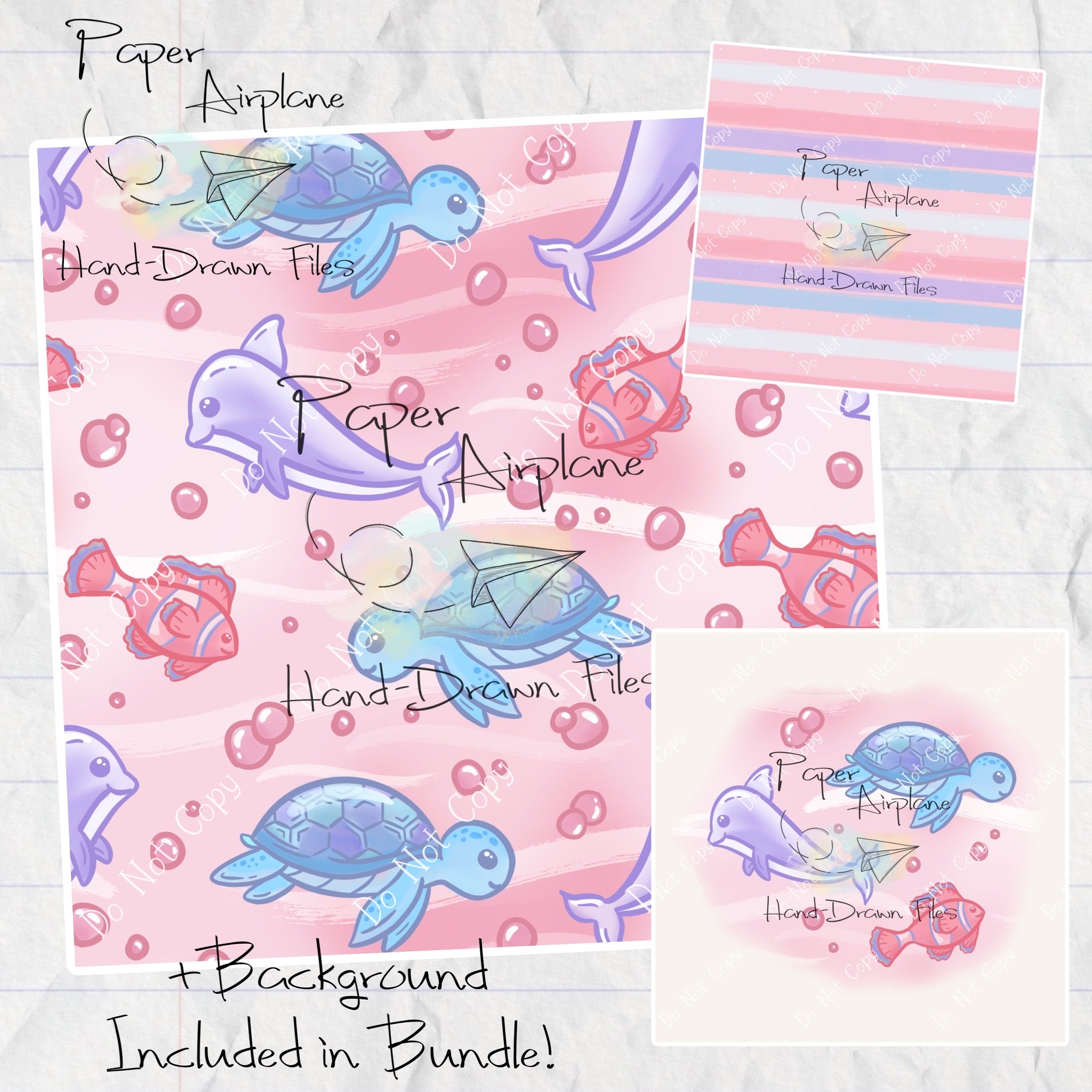 Sea Animals (Cotton Candy) – Paper Airplane Hand-Drawn Files