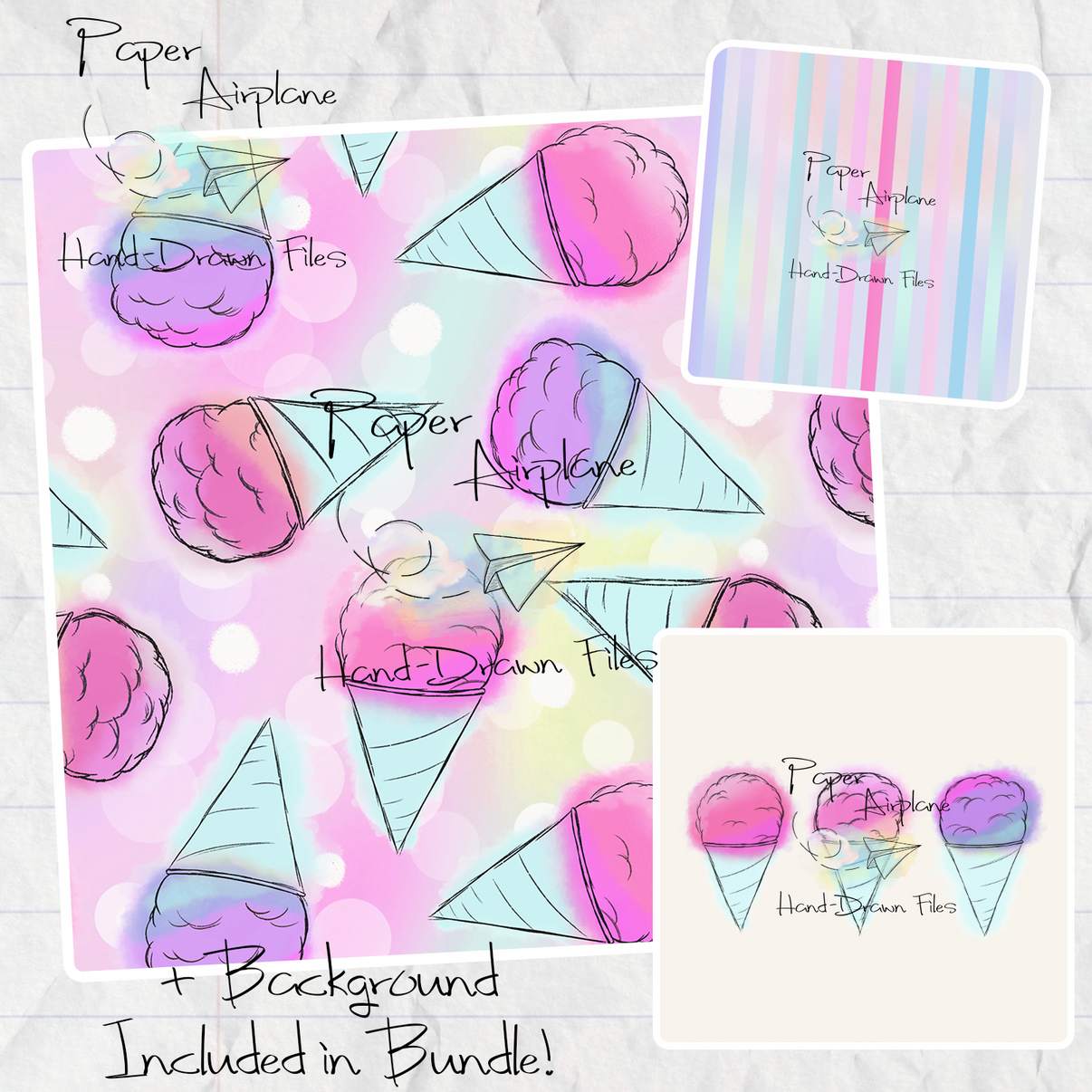 Snow Cones (Cotton Candy) – Paper Airplane Hand-Drawn Files