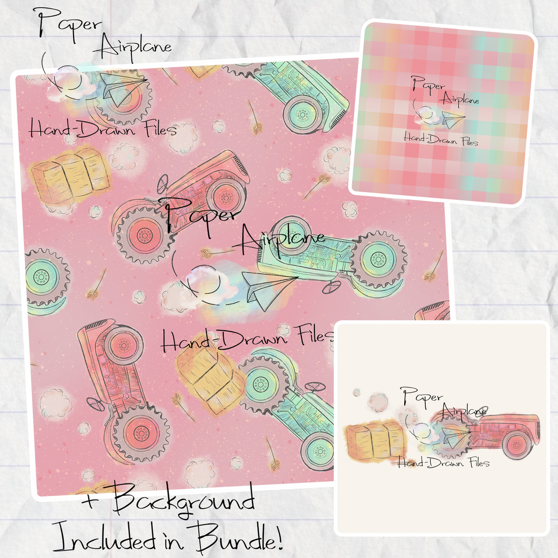 Tractors (Pink Daydream) – Paper Airplane Hand-Drawn Files