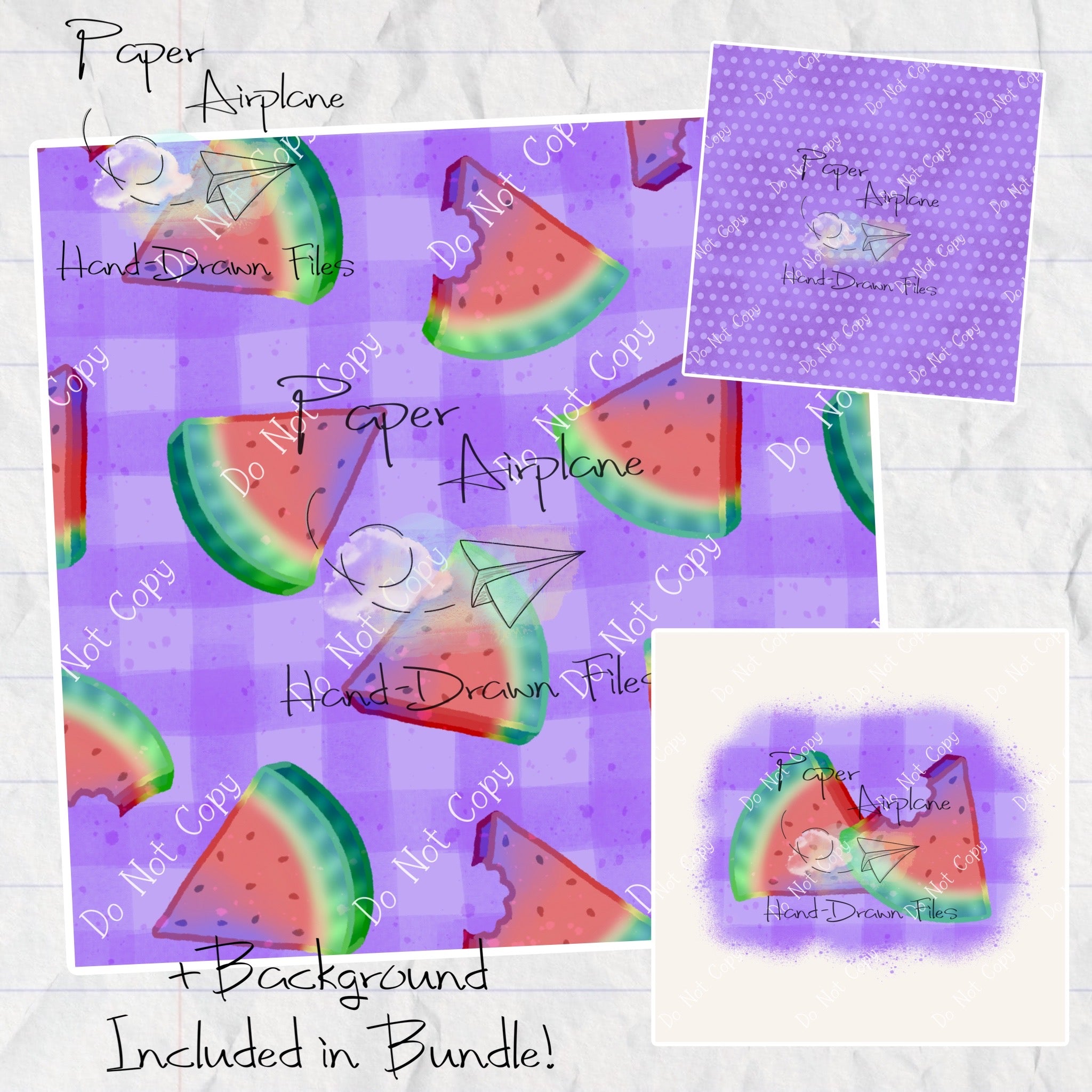 Watermelon Picnic (Purple) – Paper Airplane Hand-Drawn Files