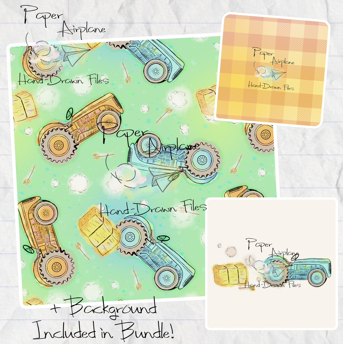 Tractors (Recolored) – Paper Airplane Hand-Drawn Files