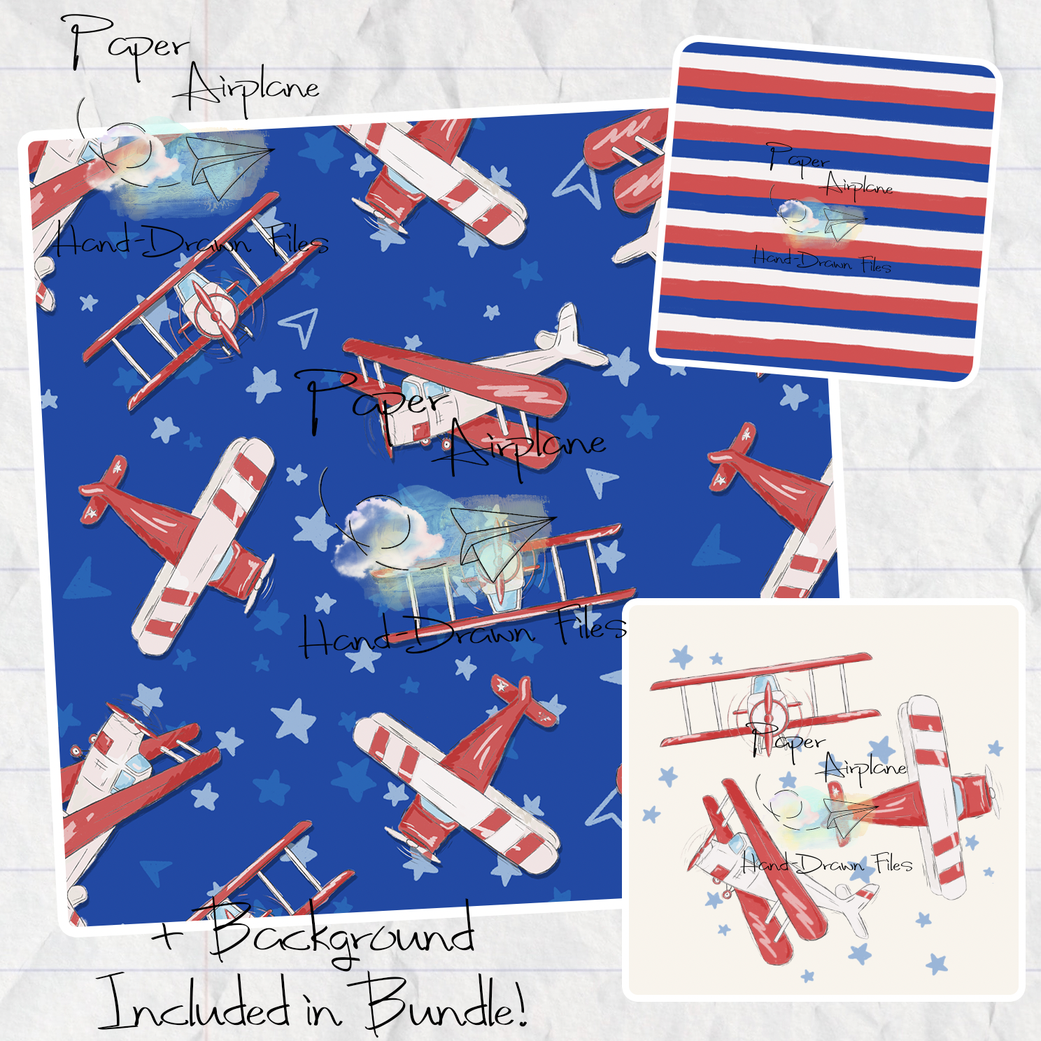 Airplanes (Red and Blue) – Paper Airplane Hand-Drawn Files