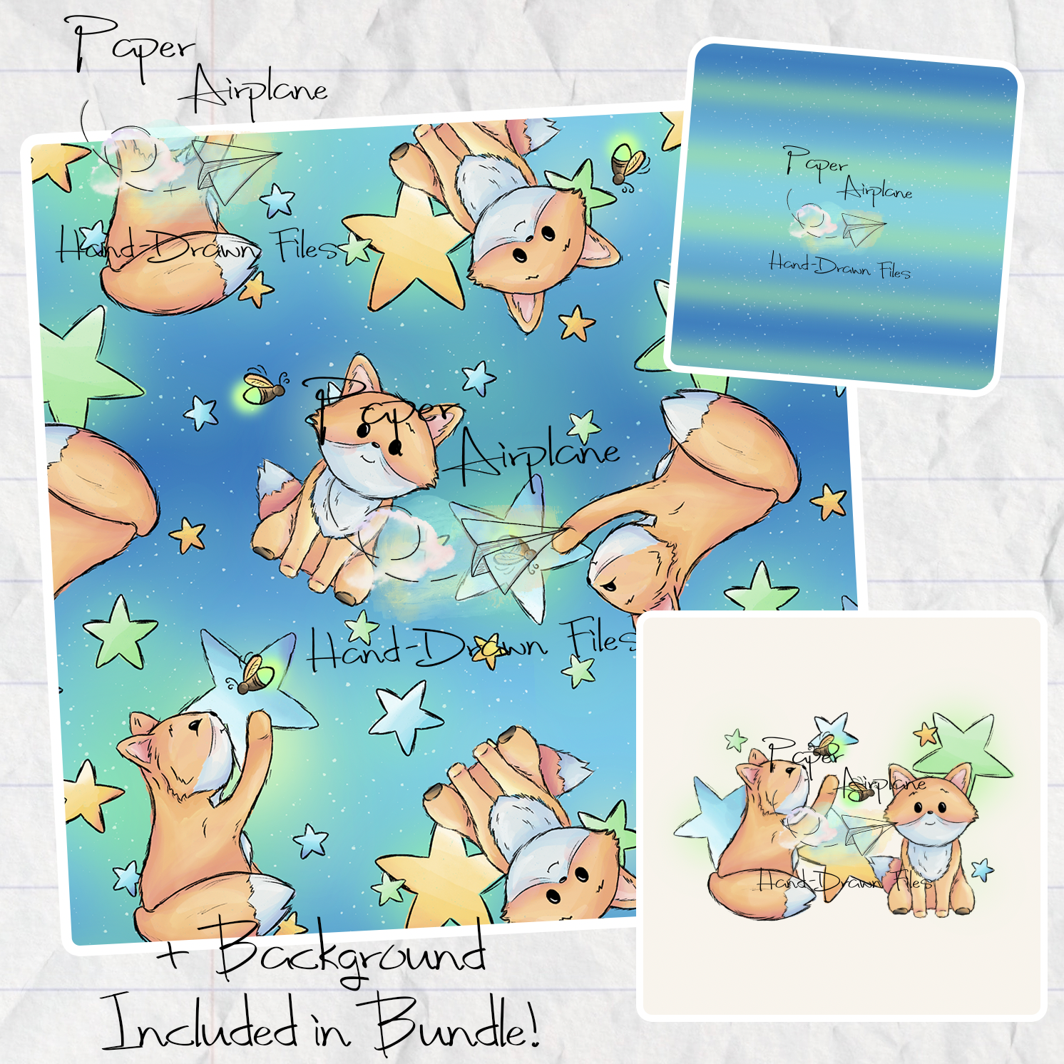 Starry Firefly Foxes – Paper Airplane Hand-Drawn Files