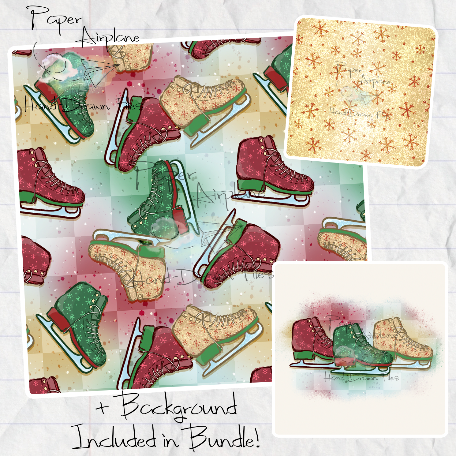 Ice Skates (Christmas) – Paper Airplane Hand-Drawn Files