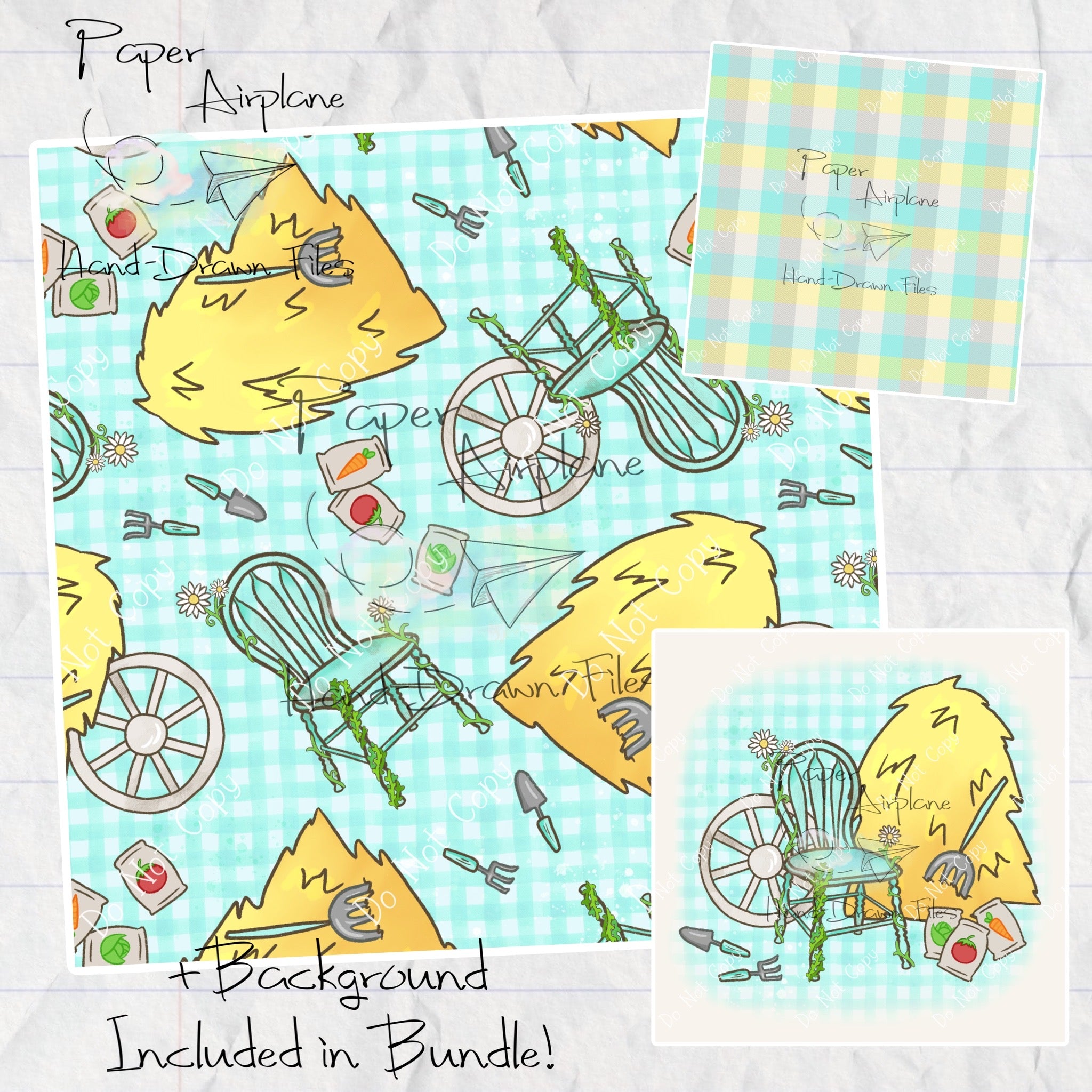 Farmhouse Garden (Mint) – Paper Airplane Hand-Drawn Files