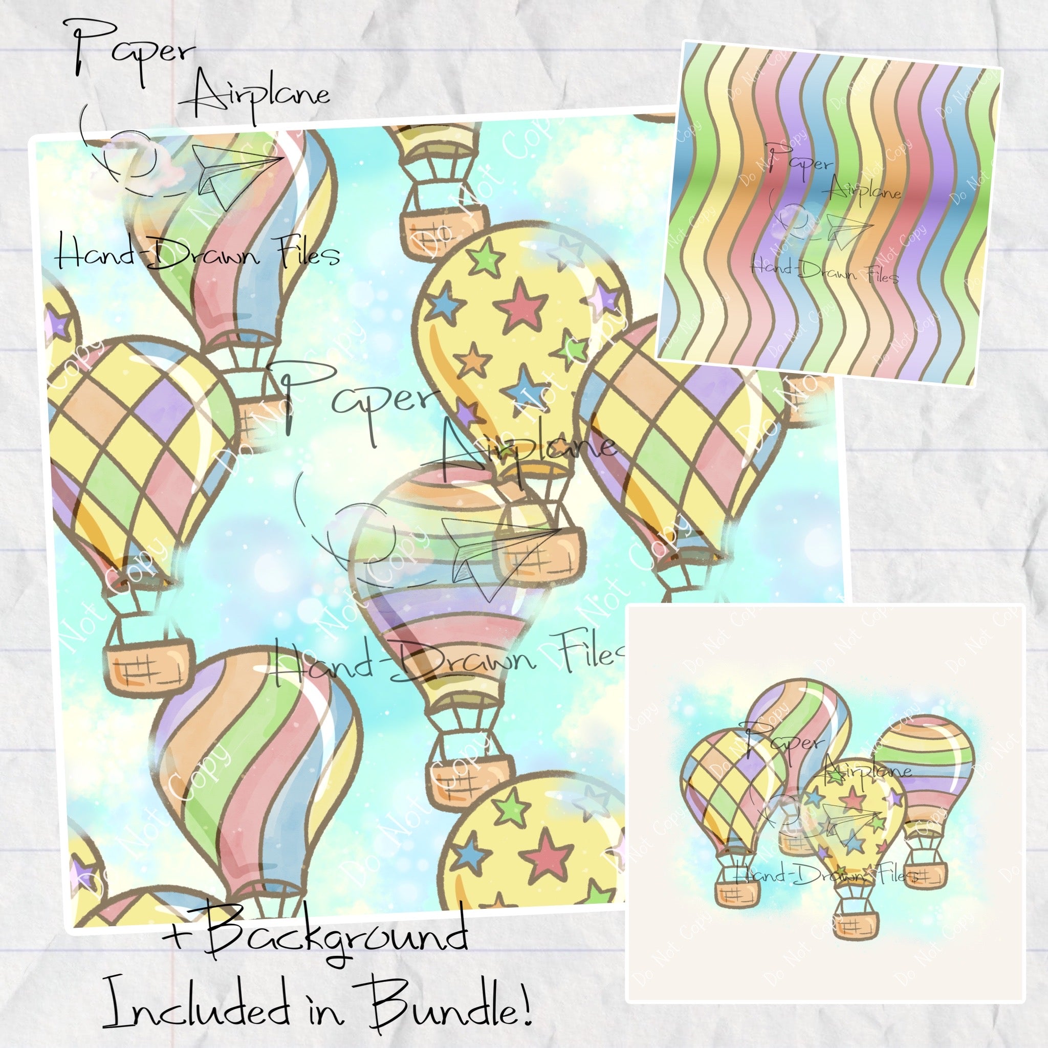 Hot Air Balloons (Rainbow) – Paper Airplane Hand-Drawn Files
