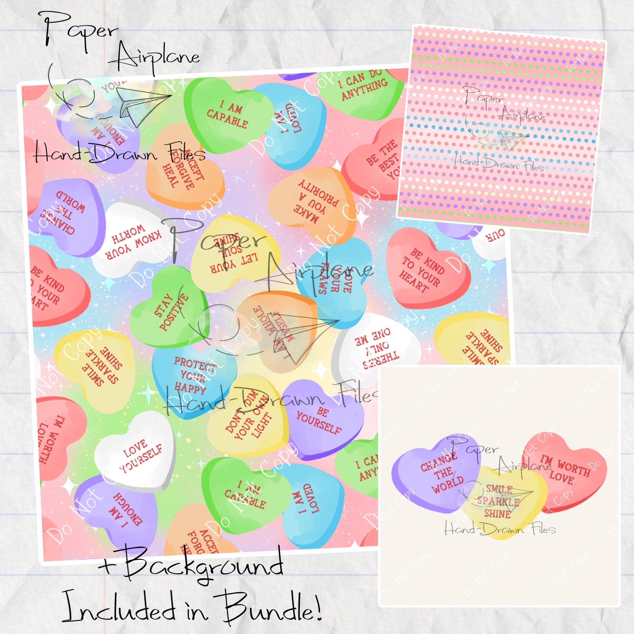 Self Love Hearts (Rainbow Colors) – Paper Airplane Hand-Drawn Files