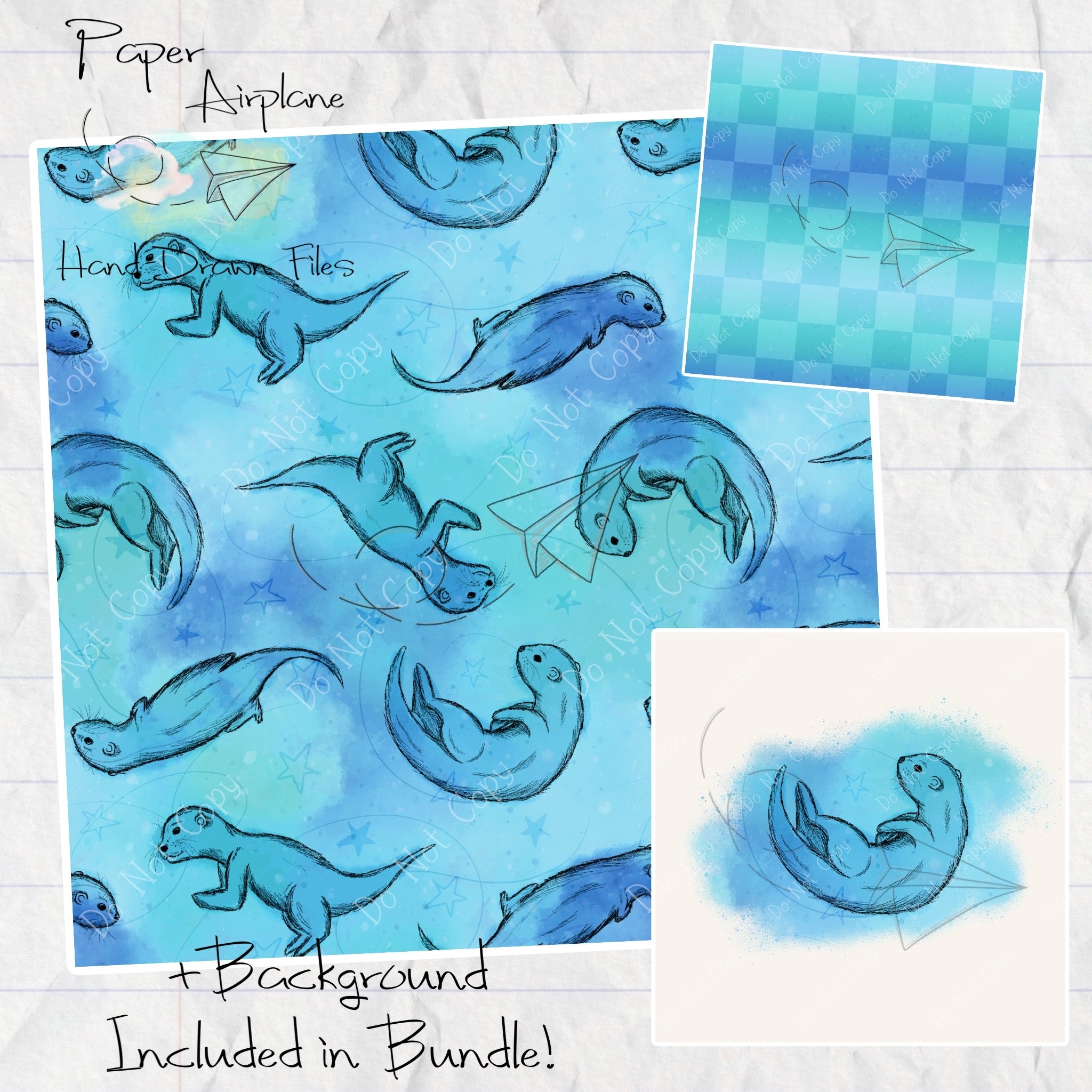 Sketchy Otters (Blue) – Paper Airplane Hand-Drawn Files