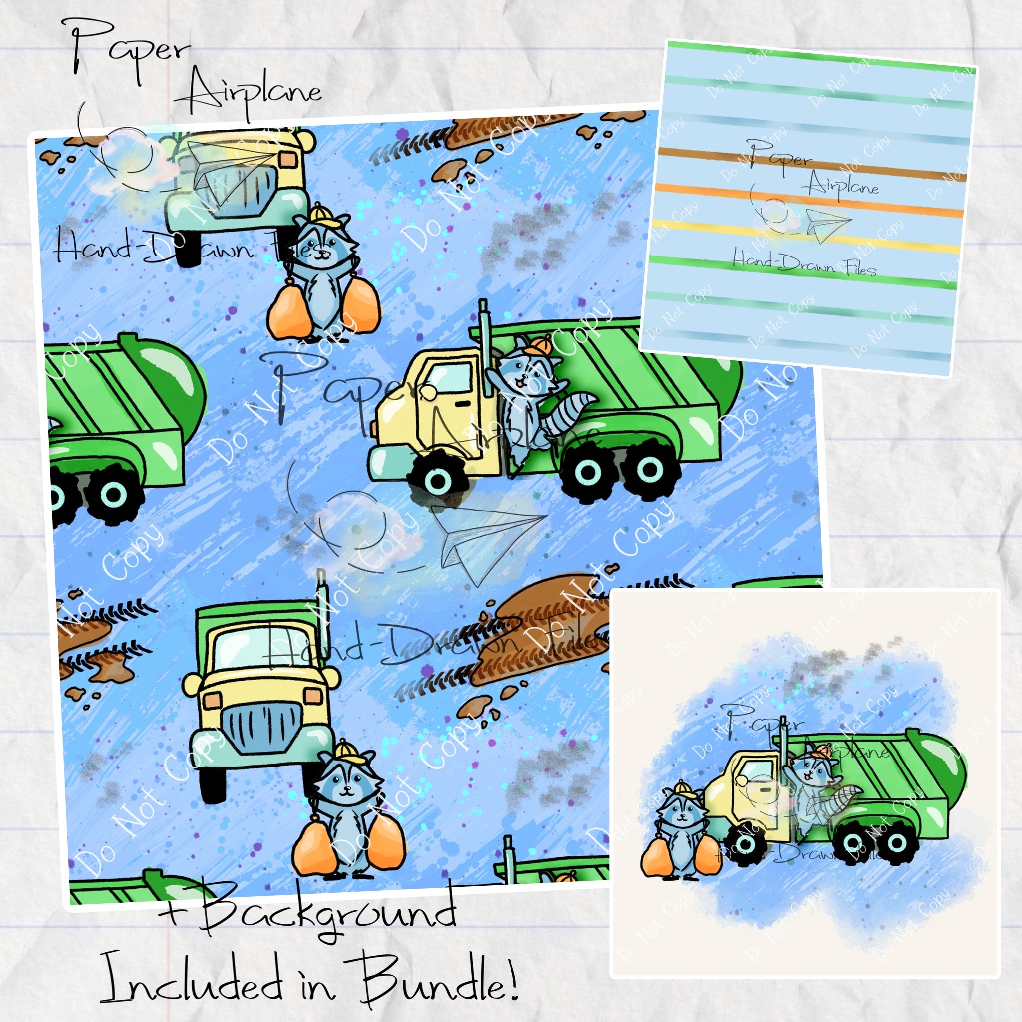 Trash Pandas (Blue) – Paper Airplane Hand-Drawn Files